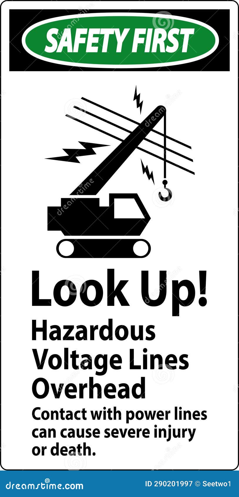 Safety First Sign Look Up Hazardous Voltage Lines Overhead Stock Vector ...