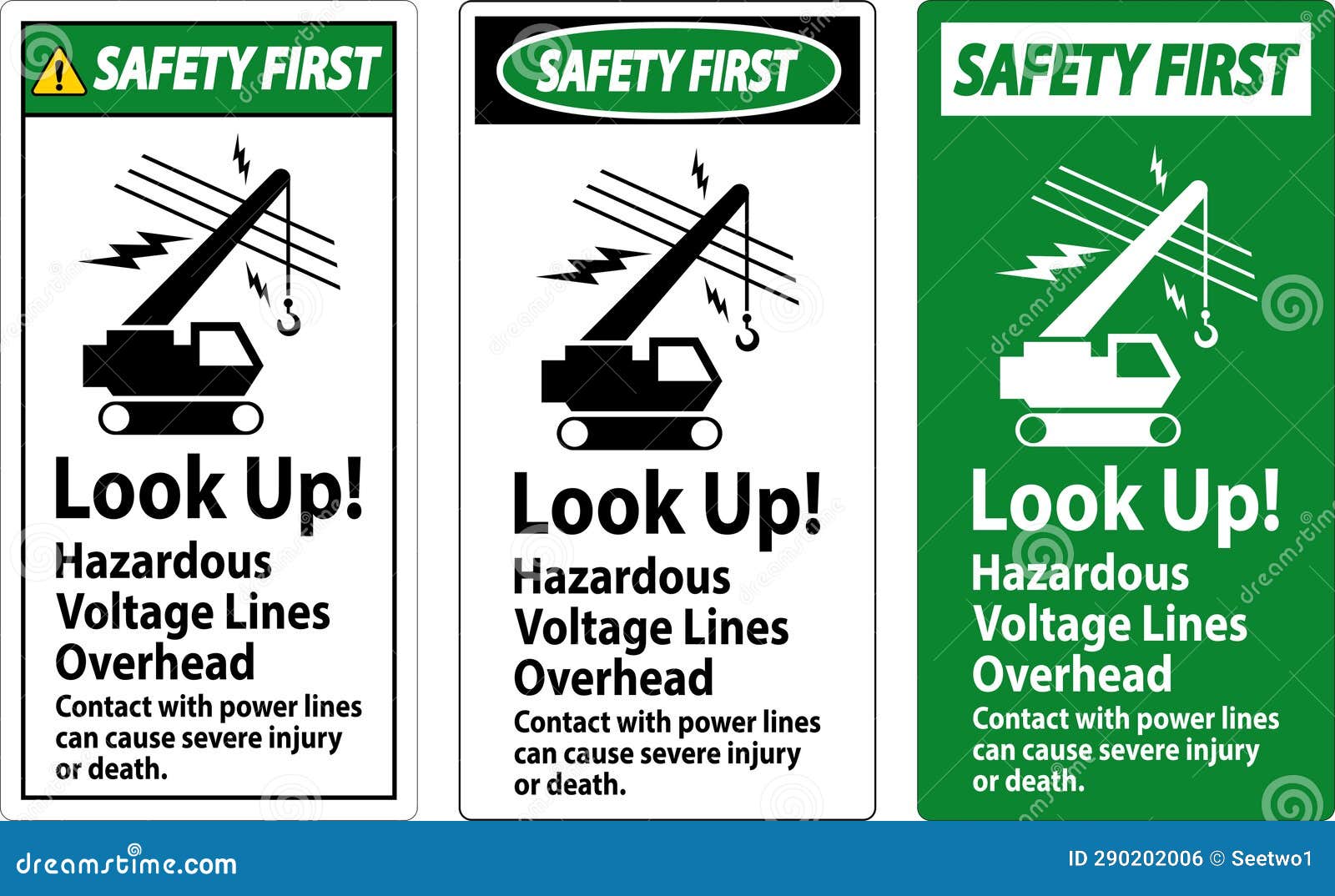 Safety First Sign Look Up Hazardous Voltage Lines Overhead Stock Vector ...