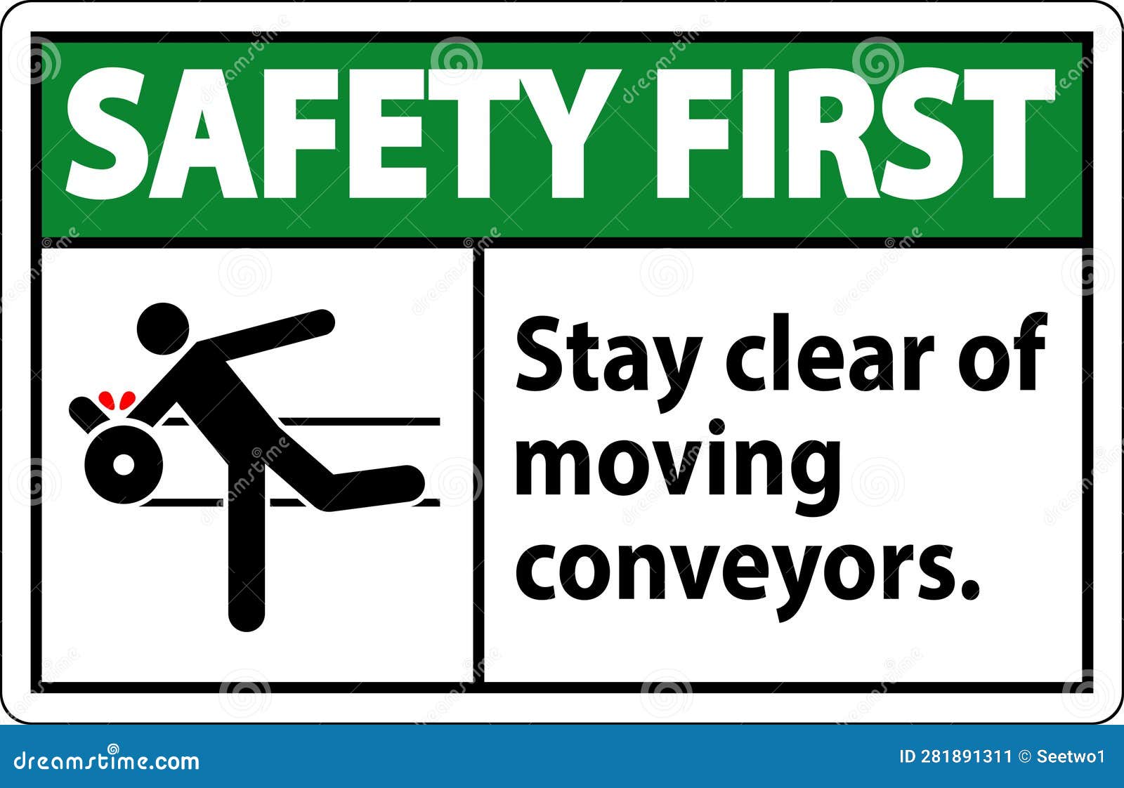 Safety First Sign Moving Conveyors Stay Clear Stock Vector ...