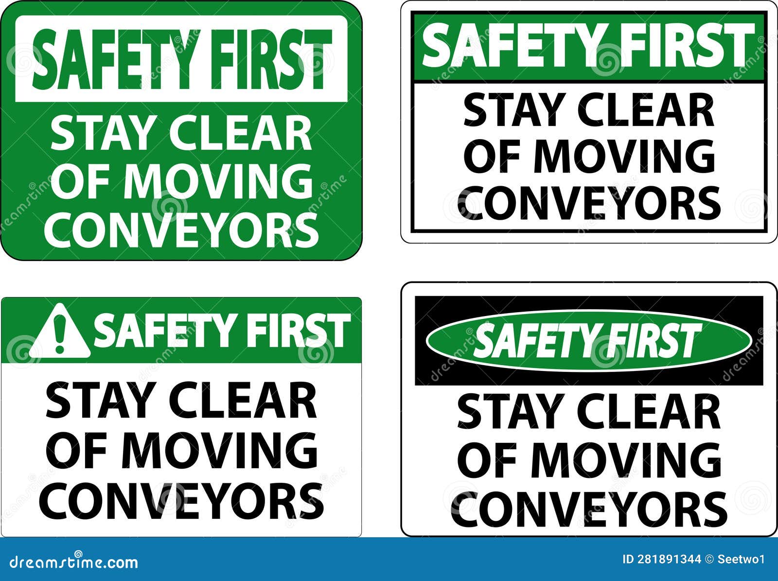 Safety First Sign Moving Conveyors Stay Clear Stock Vector ...