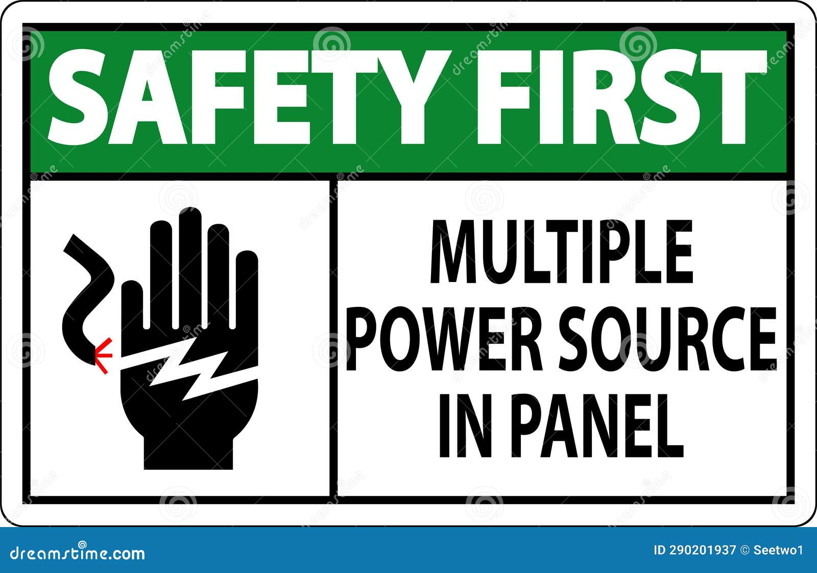 Safety First Sign Multiple Power Source in Panel Stock Vector ...