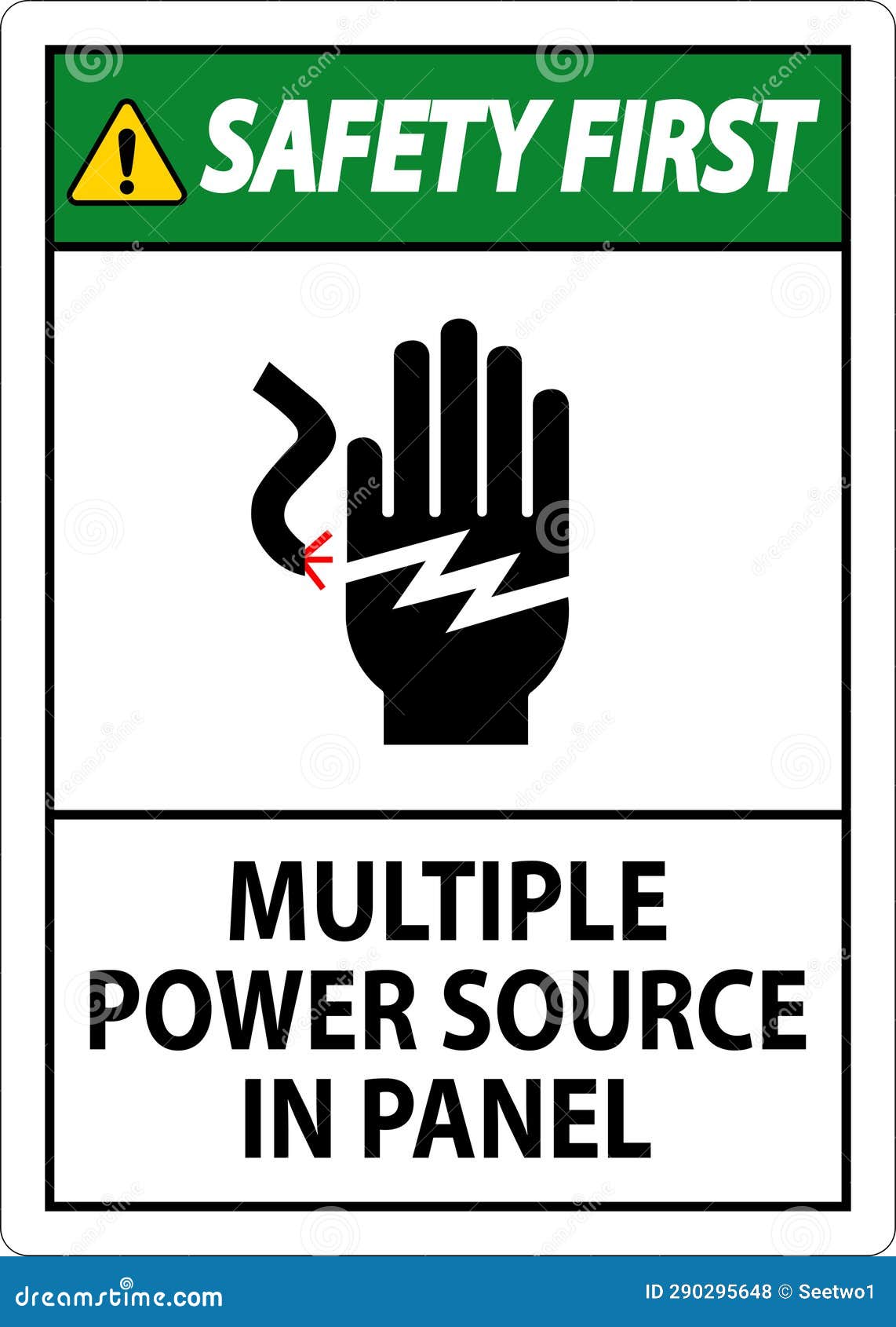 Safety First Sign Multiple Power Source in Panel Stock Vector ...