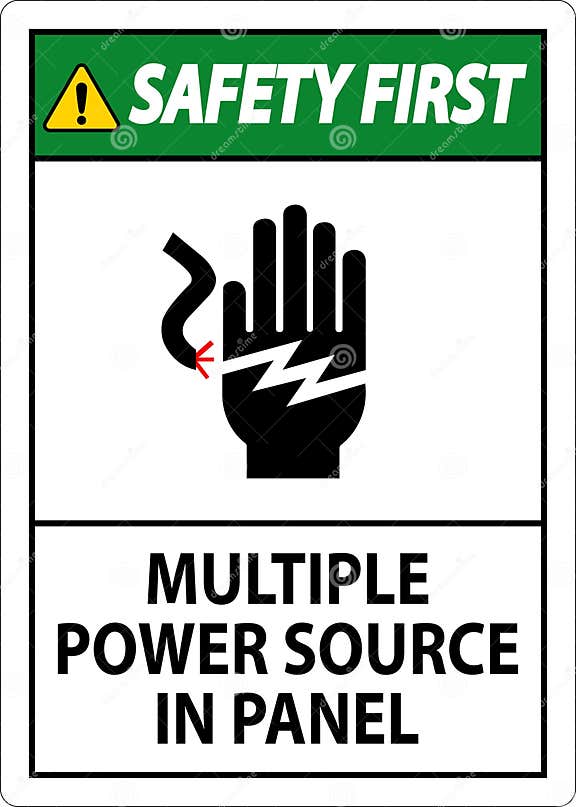 Safety First Sign Multiple Power Source in Panel Stock Vector ...