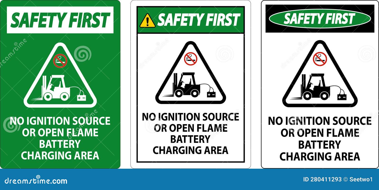 Safety First Sign No Ignition Source or Open Flame, Battery Charging ...