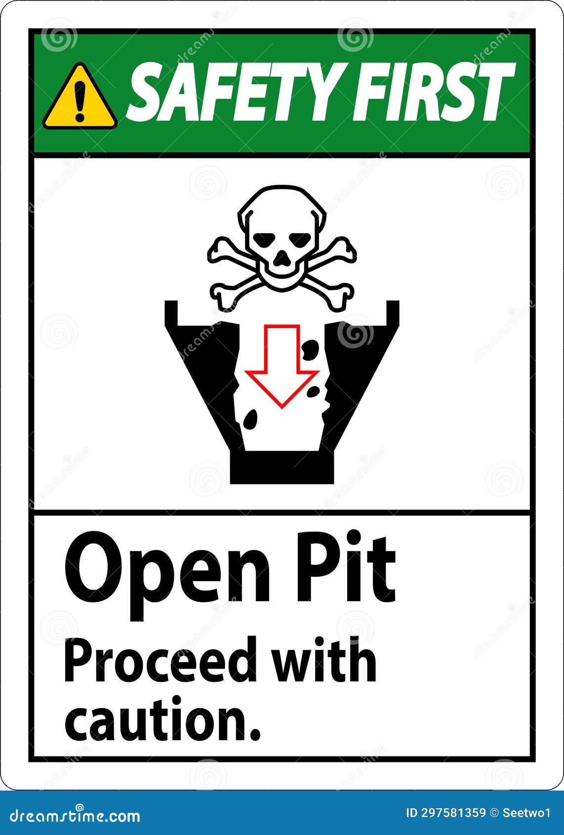 Safety First Sign Open Pit Proceed with Caution Stock Vector ...