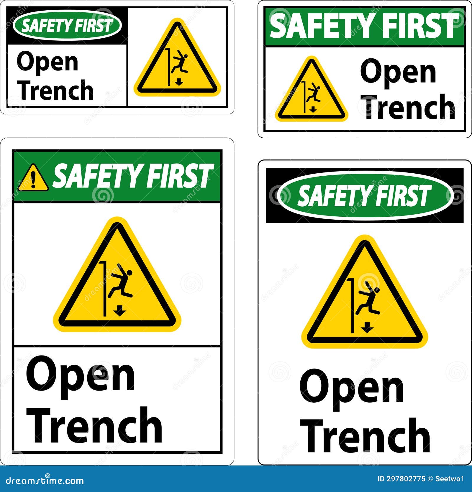 Safety First Sign Open Trench Stock Vector - Illustration of dangerous ...