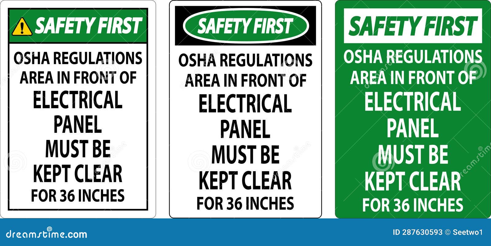 Safety First Sign Osha Regulations - Area in Front of Electrical Panel ...