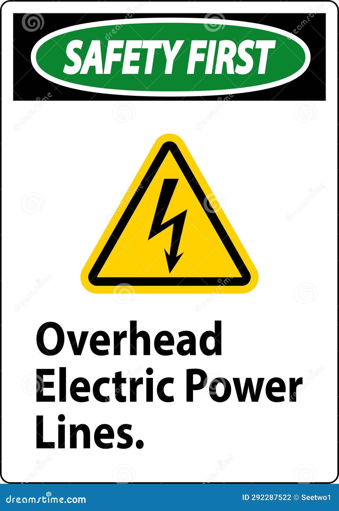 Safety First Sign Overhead Electric Power Lines Stock Vector ...