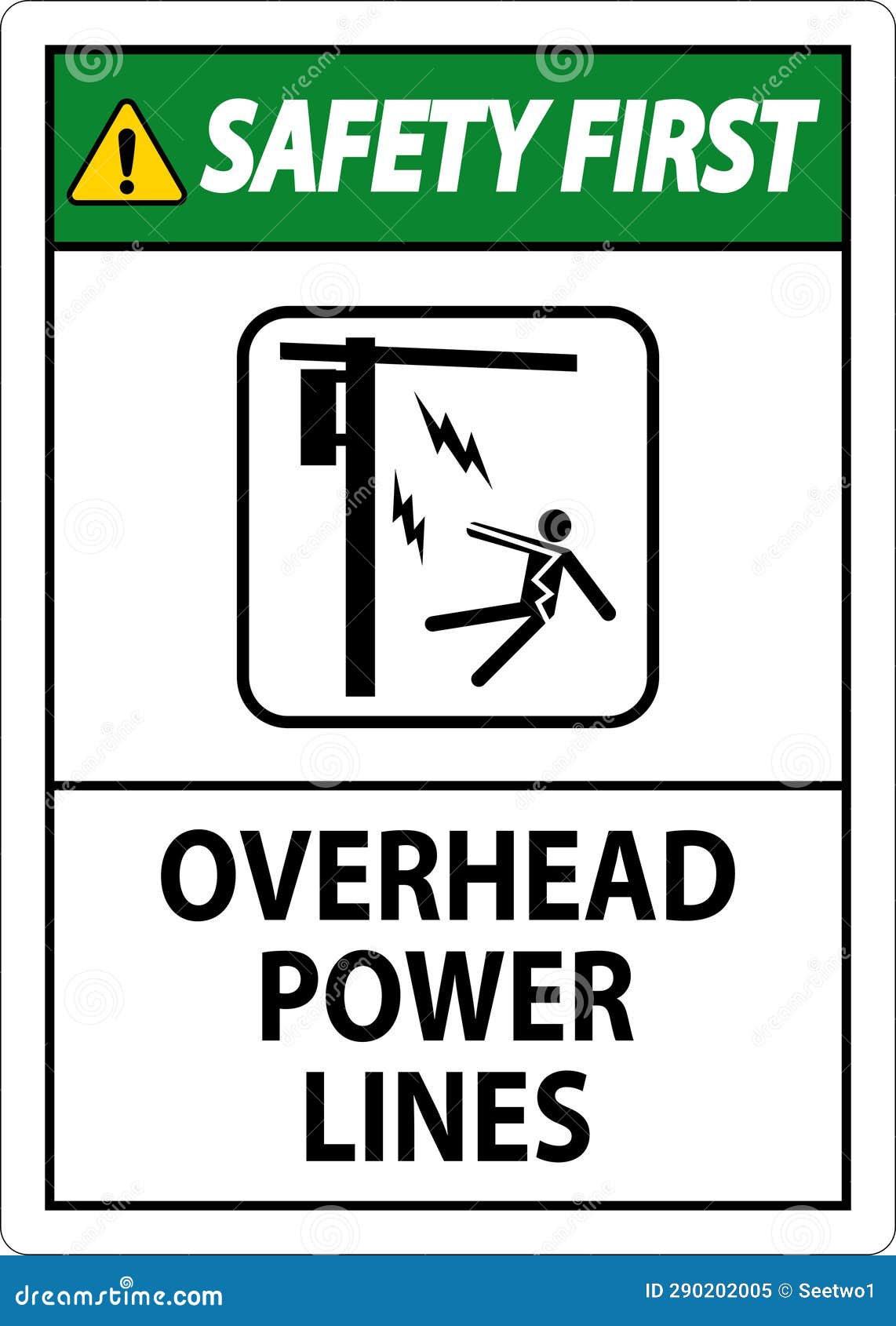 Safety First Sign Overhead Power Lines Stock Vector - Illustration of ...