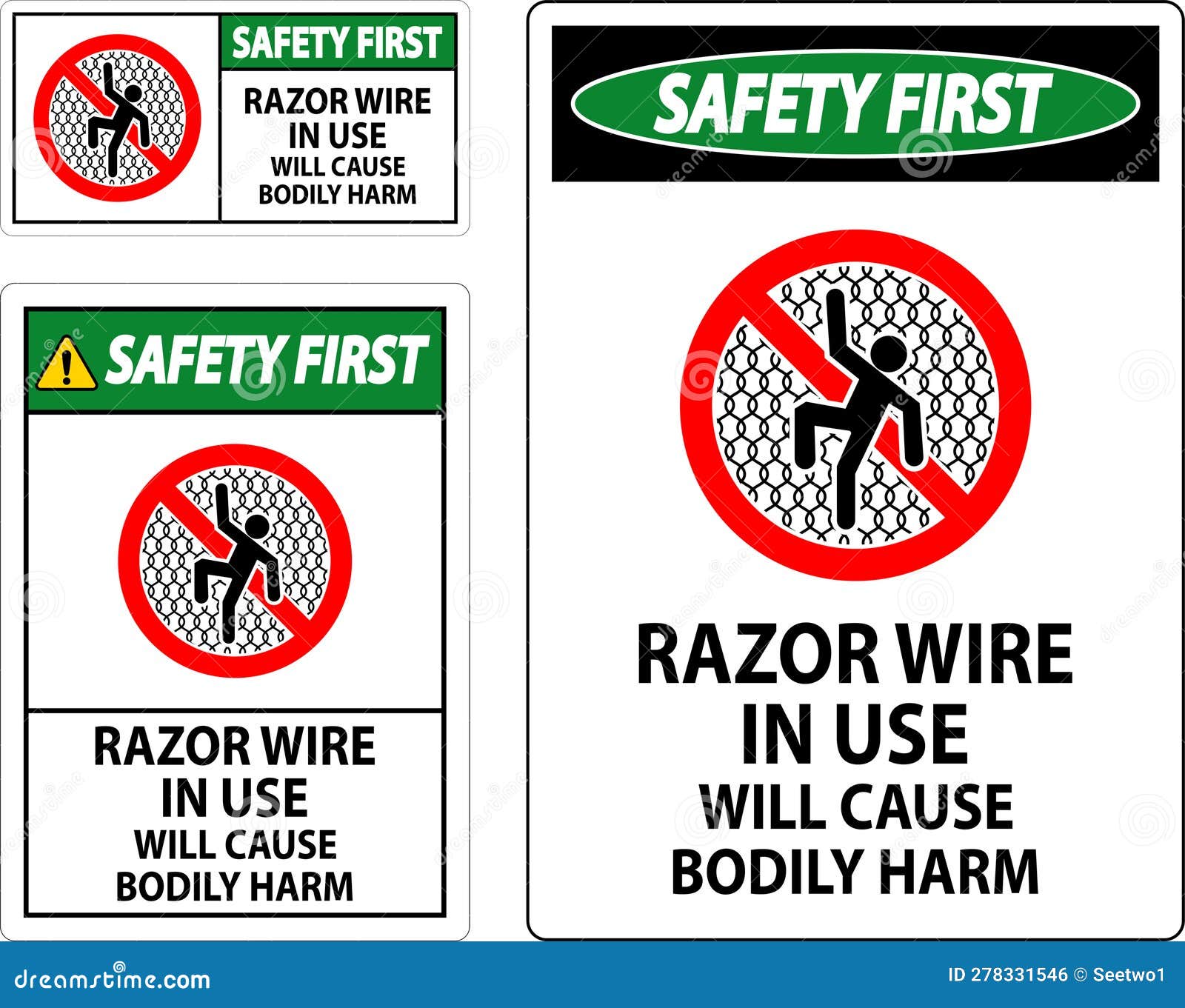 Safety First Sign Razor Wire in Use Will Cause Bodily Harm Stock Vector ...