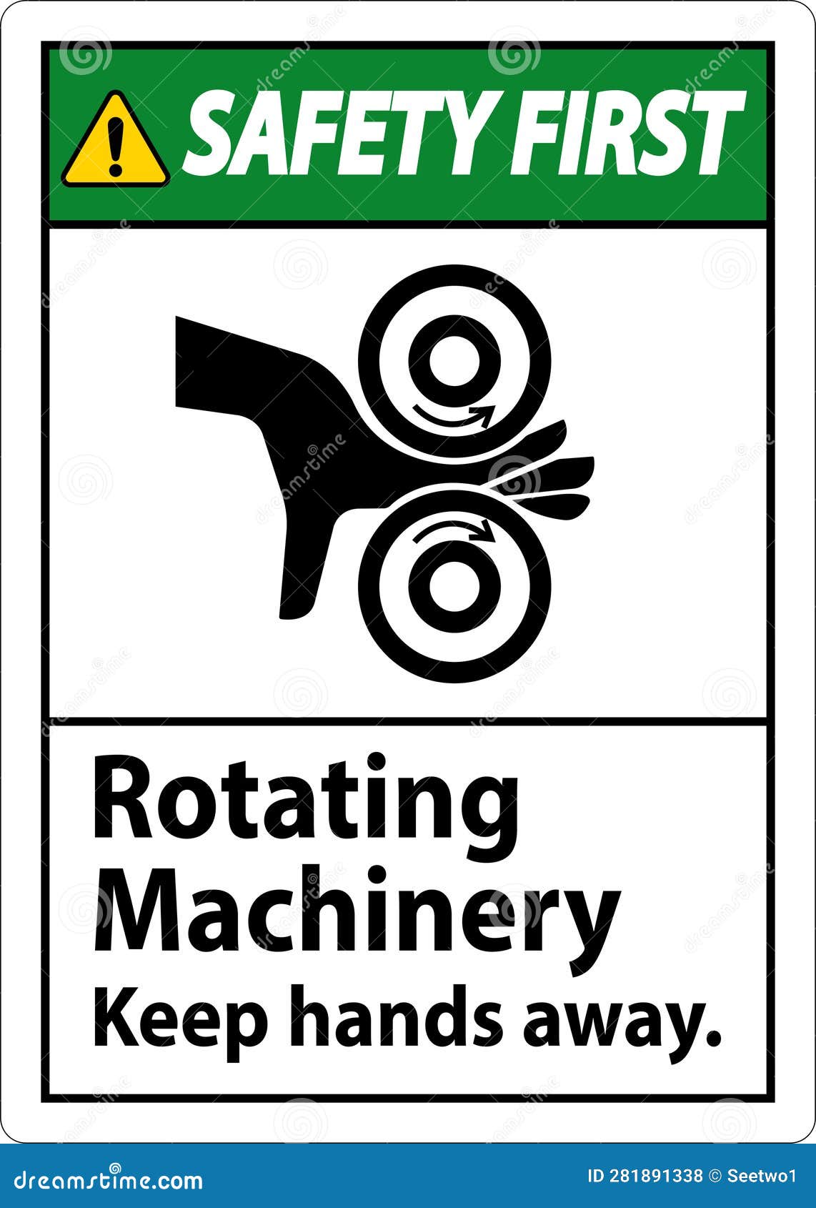 Safety First Sign Rotating Machinery Keep Hands Away Stock Vector ...