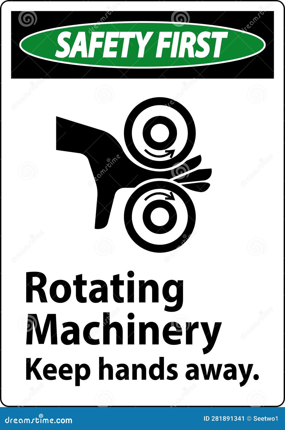 Safety First Sign Rotating Machinery Keep Hands Away Stock Vector ...