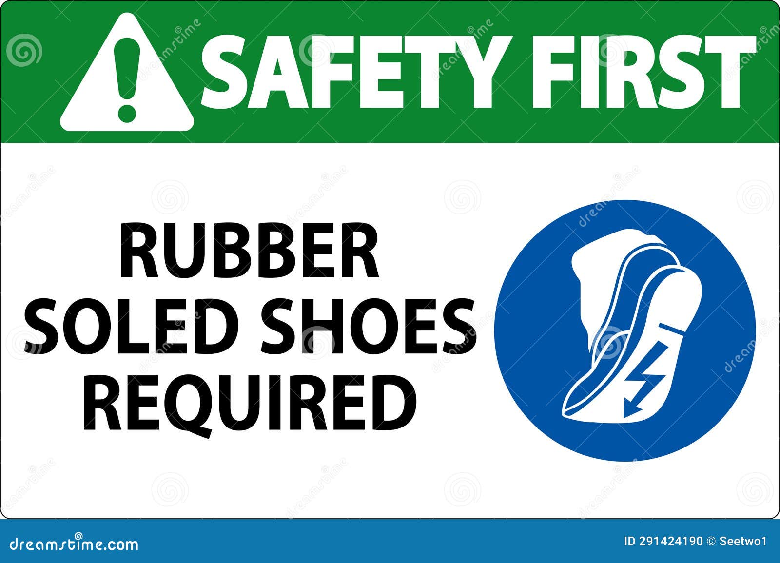Safety First Sign Rubber Soled Shoes Required Stock Vector ...