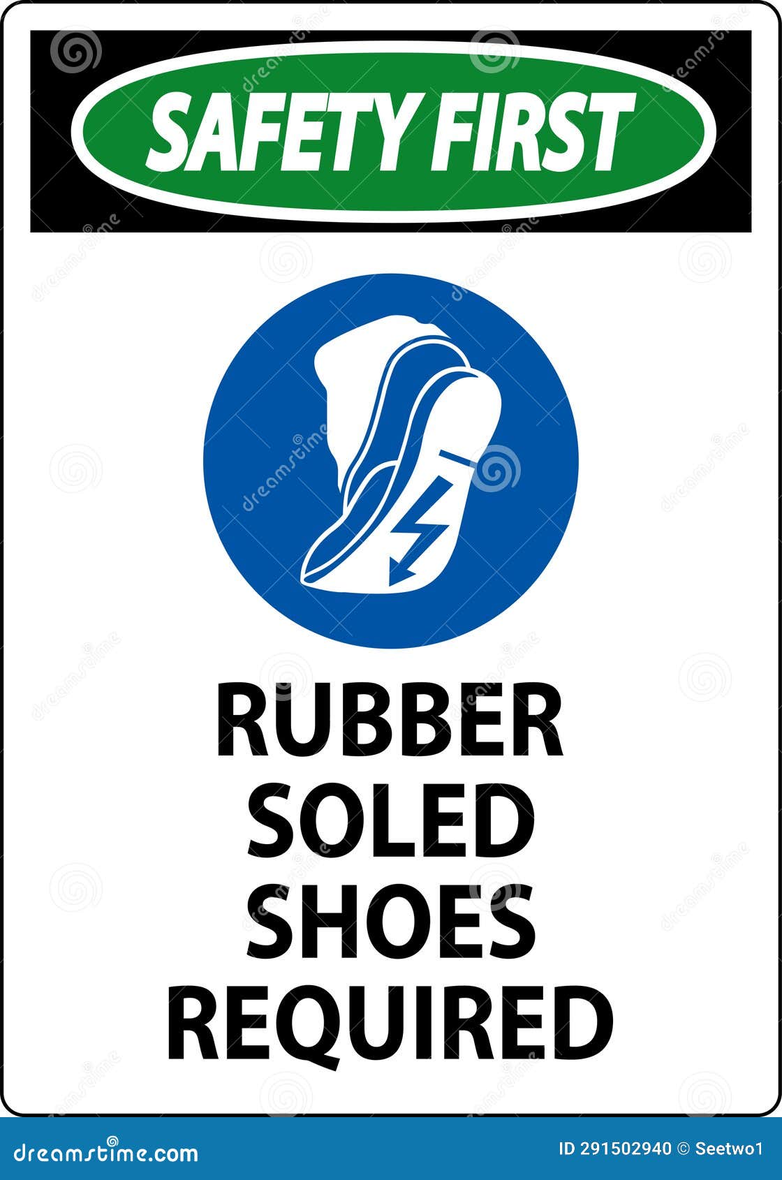 Safety First Sign Rubber Soled Shoes Required Stock Vector ...