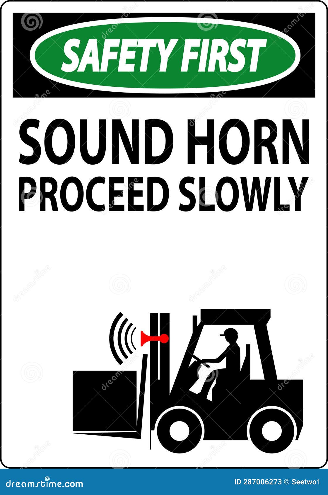 Safety First Sign Sound Horn Proceed Slowly Stock Vector - Illustration ...