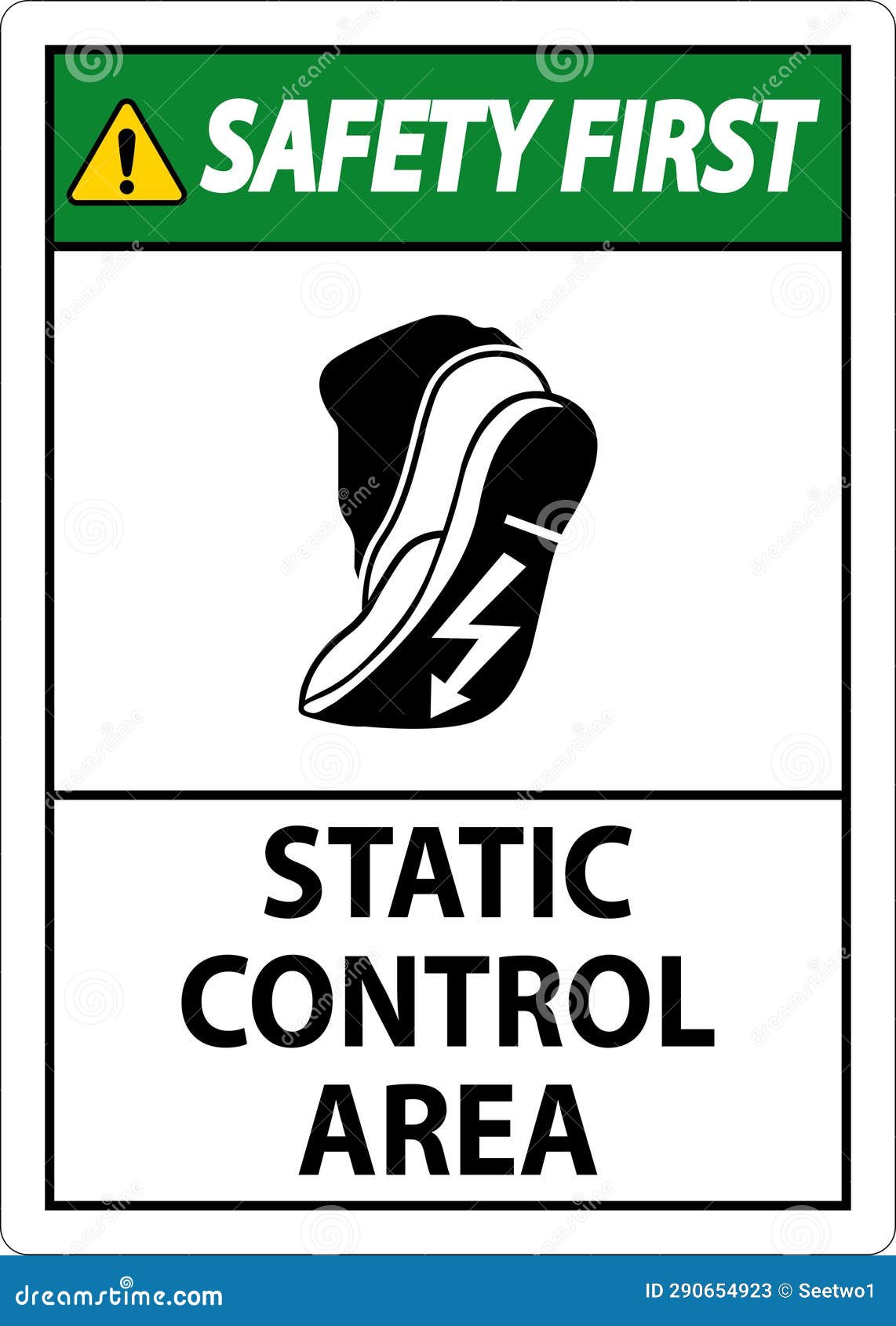 Safety First Sign Static Control Area Stock Vector - Illustration of ...