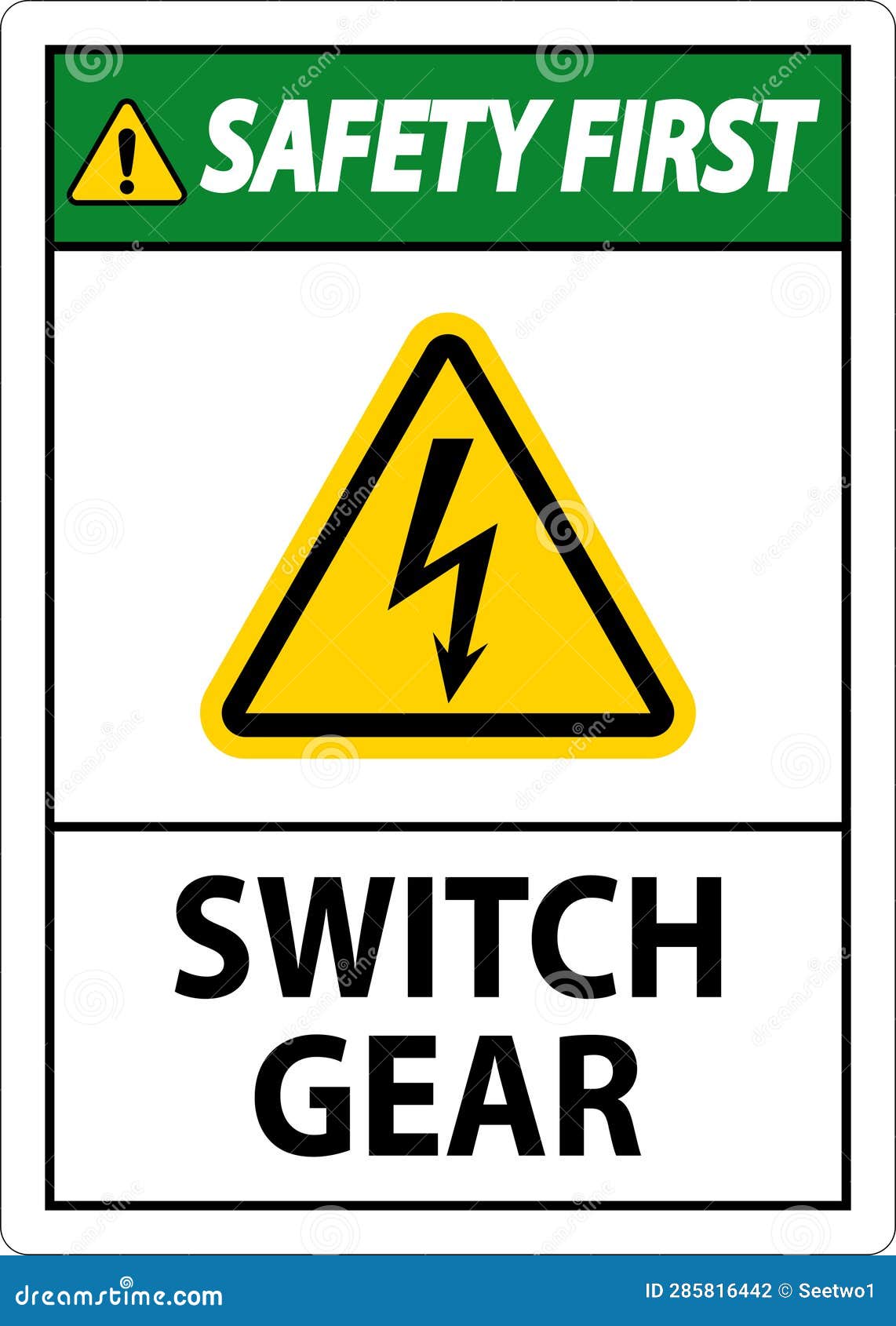 Safety First Sign, Switch Gear Sign Stock Vector - Illustration of ...
