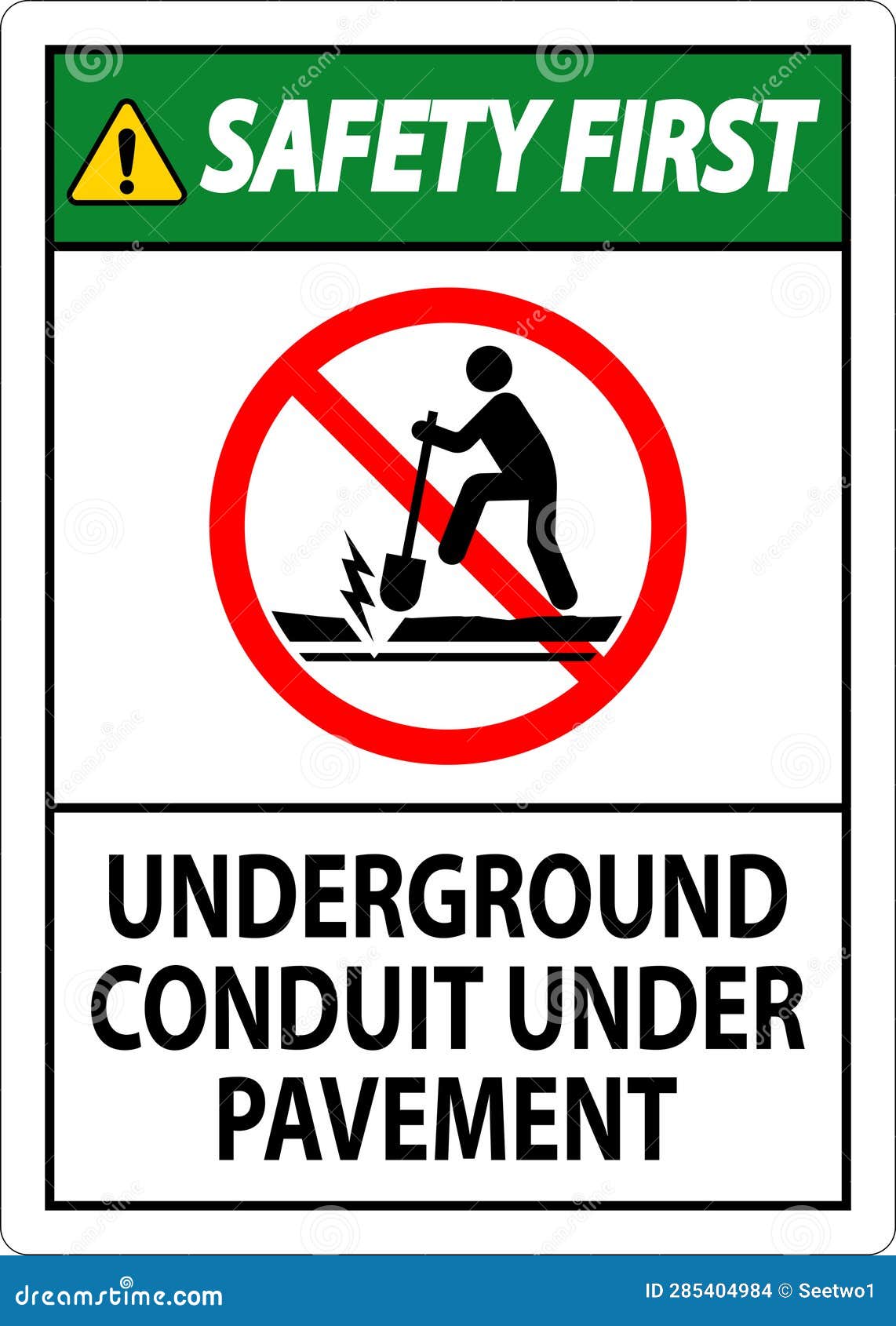 Safety First Sign, Underground Conduit Under Pavement Stock Vector ...