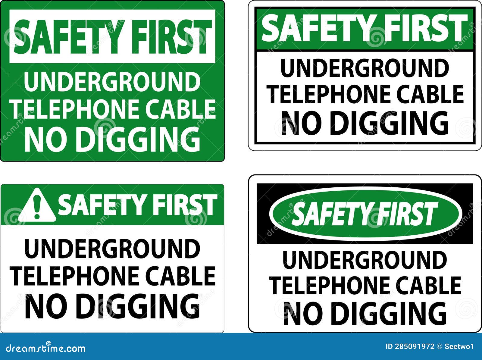 Safety First Sign, Underground Telephone Cable No Digging Stock ...
