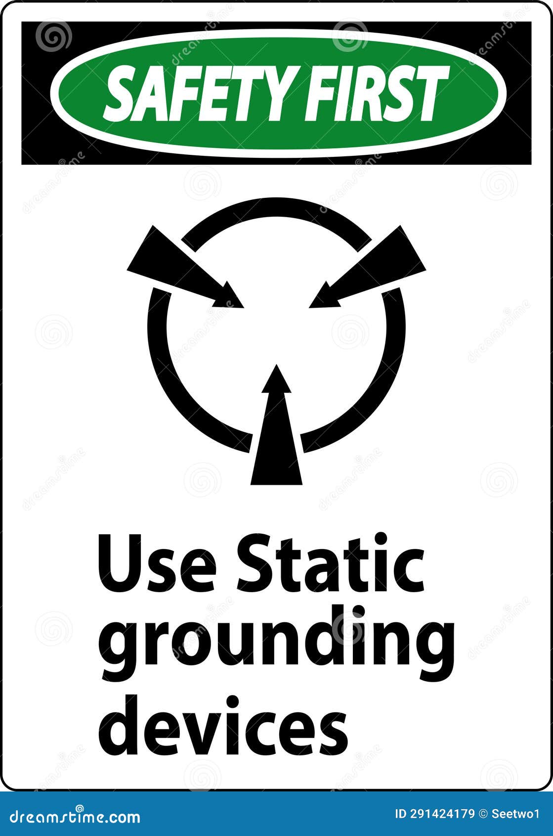 Safety First Sign Use Static Grounding Devices Stock Vector ...
