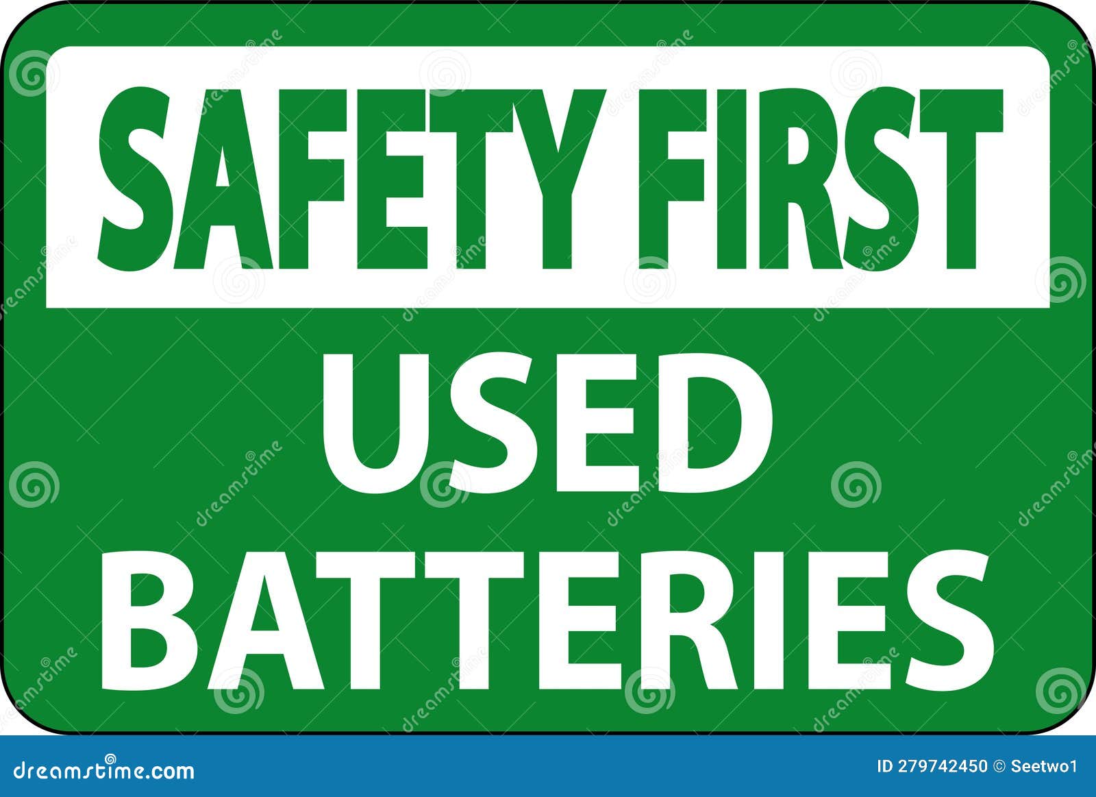 Safety First Sign Used Batteries on White Background Stock Vector ...