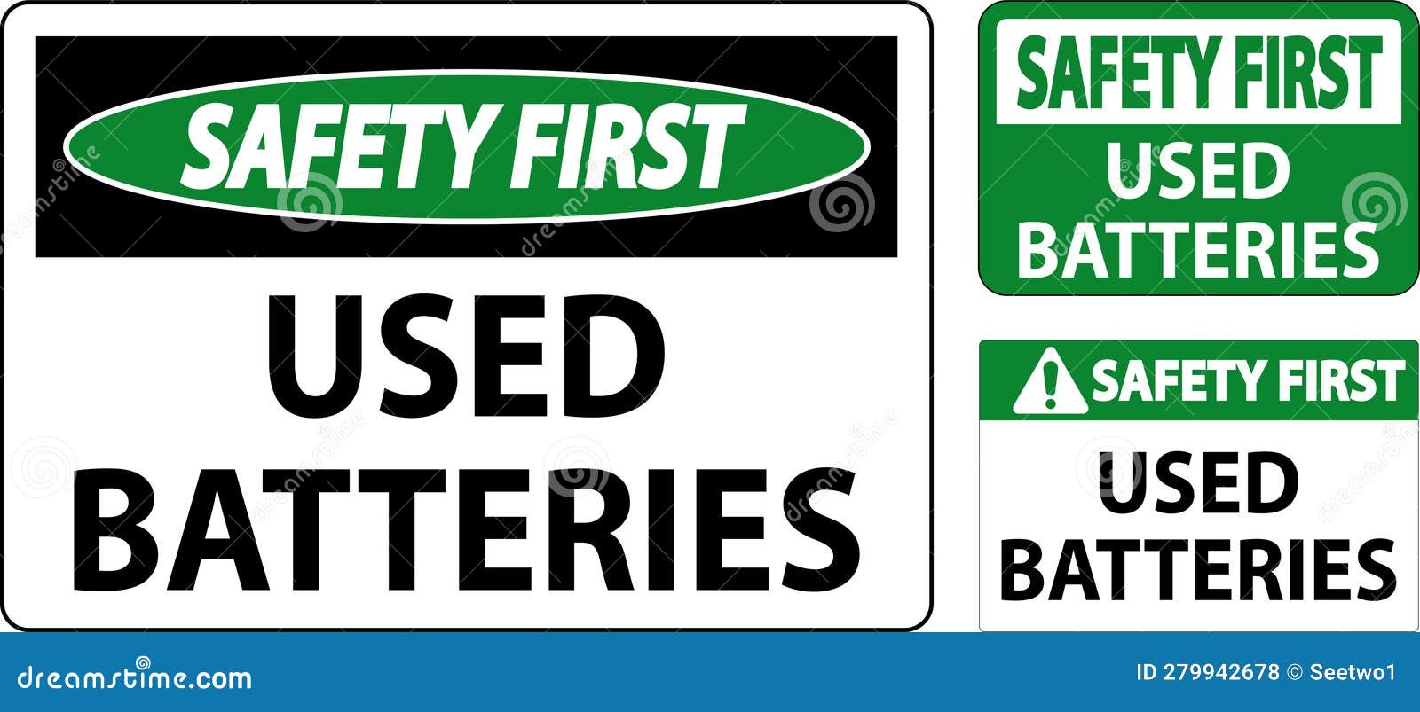 Safety First Sign Used Batteries on White Background Stock Vector ...