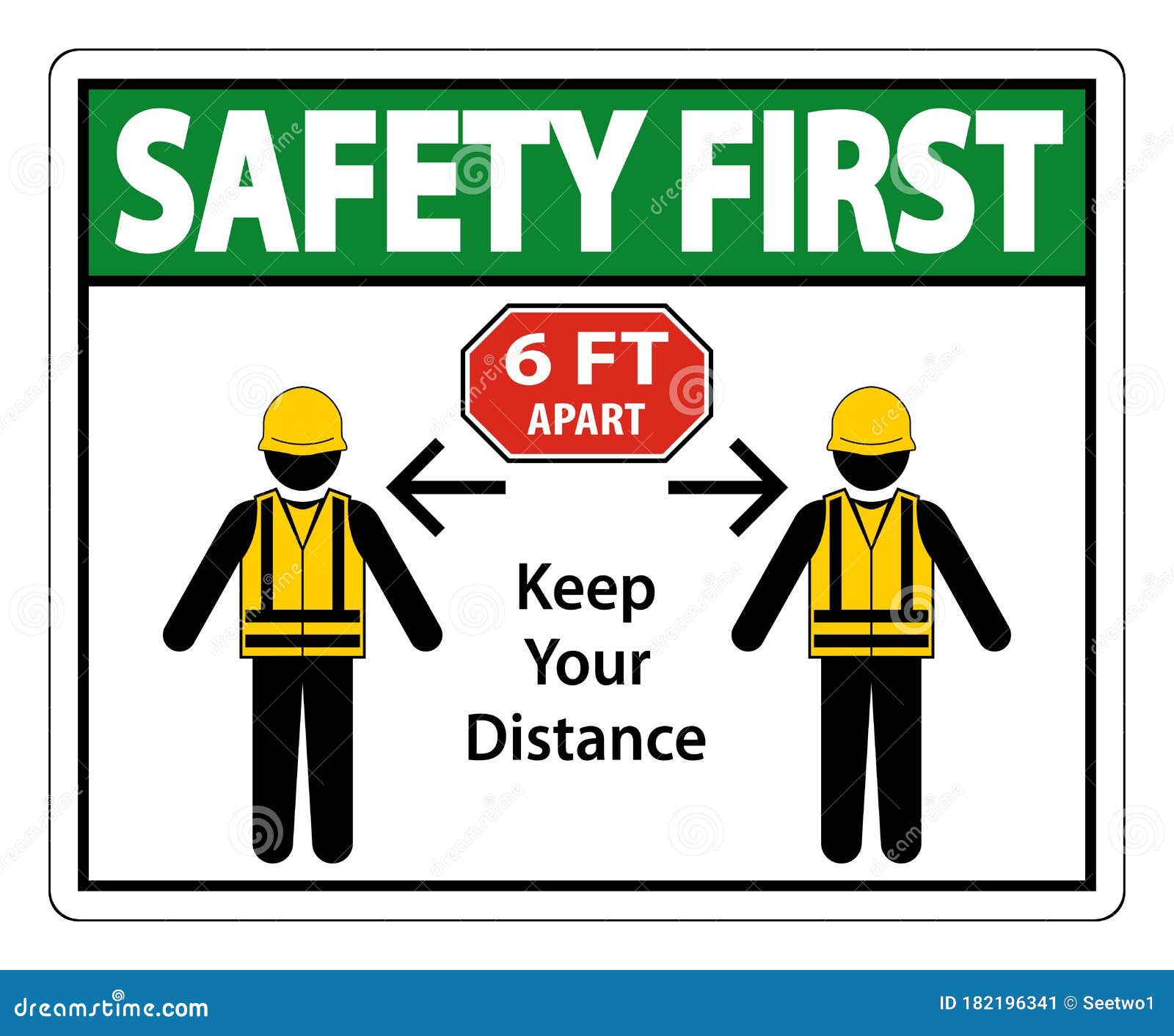 Safety First Social Distancing Construction Sign Isolate on White Background,Vector Illustration ...