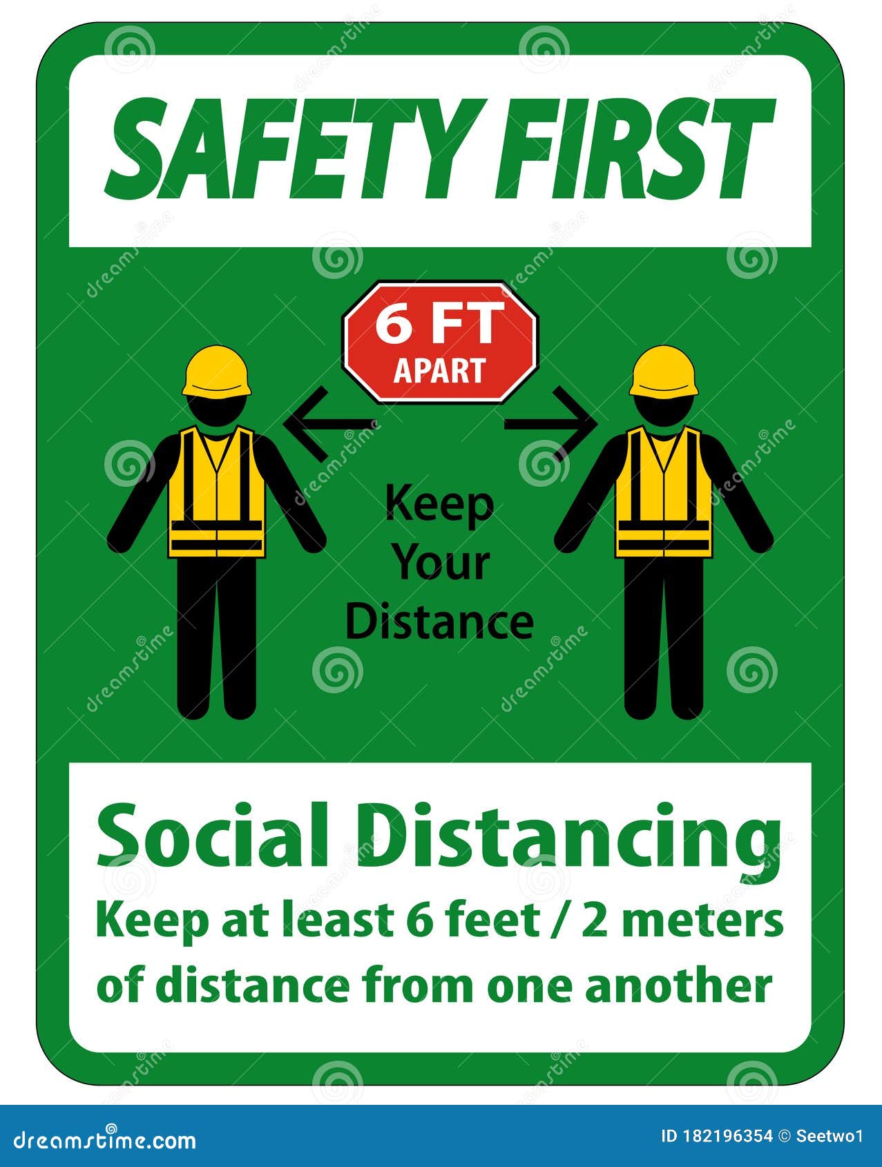 Safety First Social Distancing Construction Sign Isolate on White ...