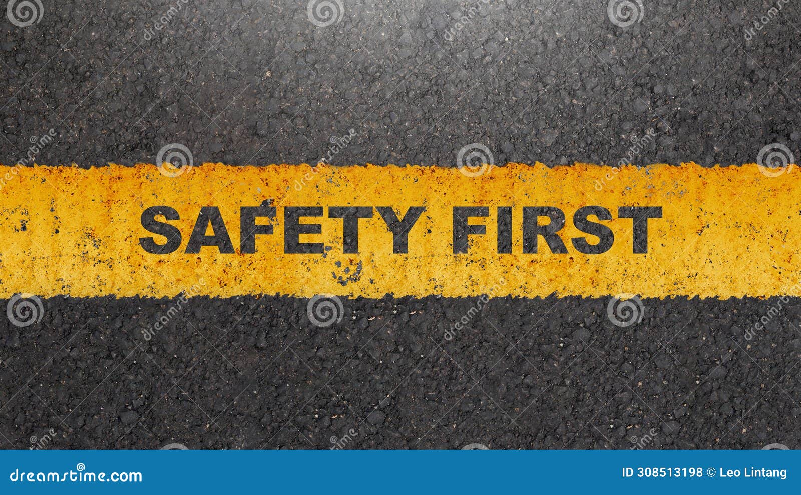 Safety First Text on the Asphalt Road Stock Illustration - Illustration ...