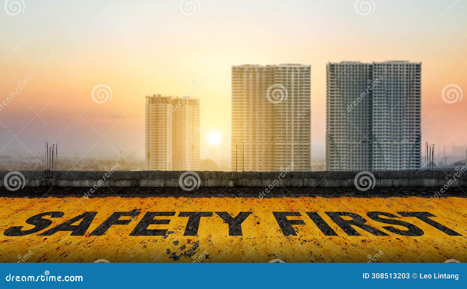 Safety First Text on the Asphalt Road Stock Illustration - Illustration ...