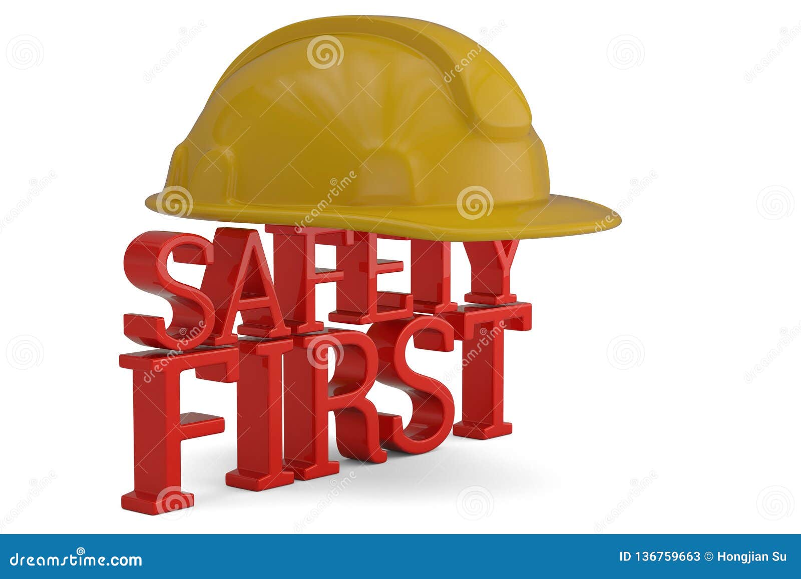 Safety First Text and Helmet Isolated on White Background 3D ...