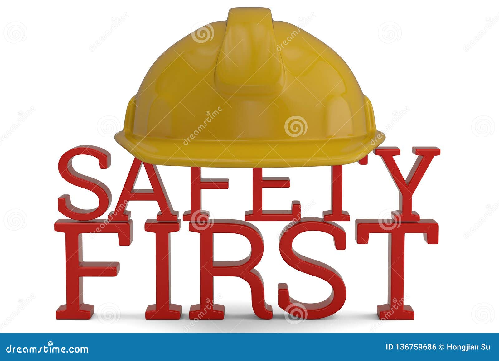 Safety First Text and Helmet Isolated on White Background 3D ...