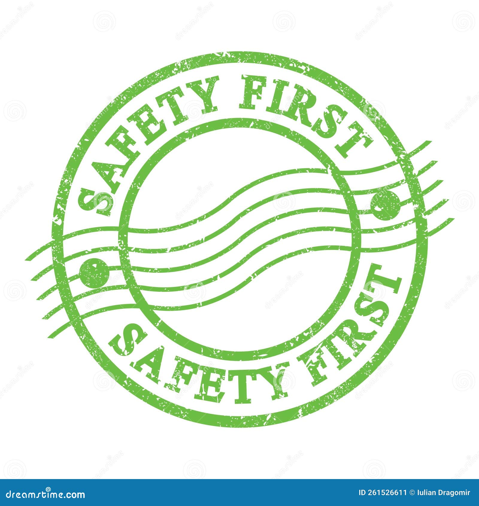 SAFETY FIRST, Text Written on Green Postal Stamp Stock Illustration ...