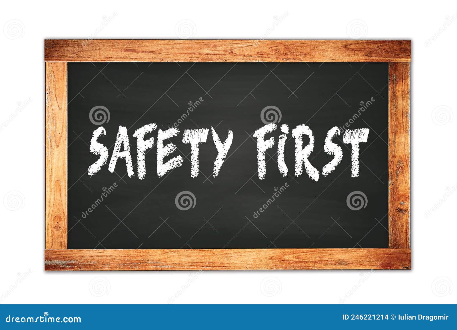 SAFETY FIRST Text Written on Wooden Frame School Blackboard Stock ...