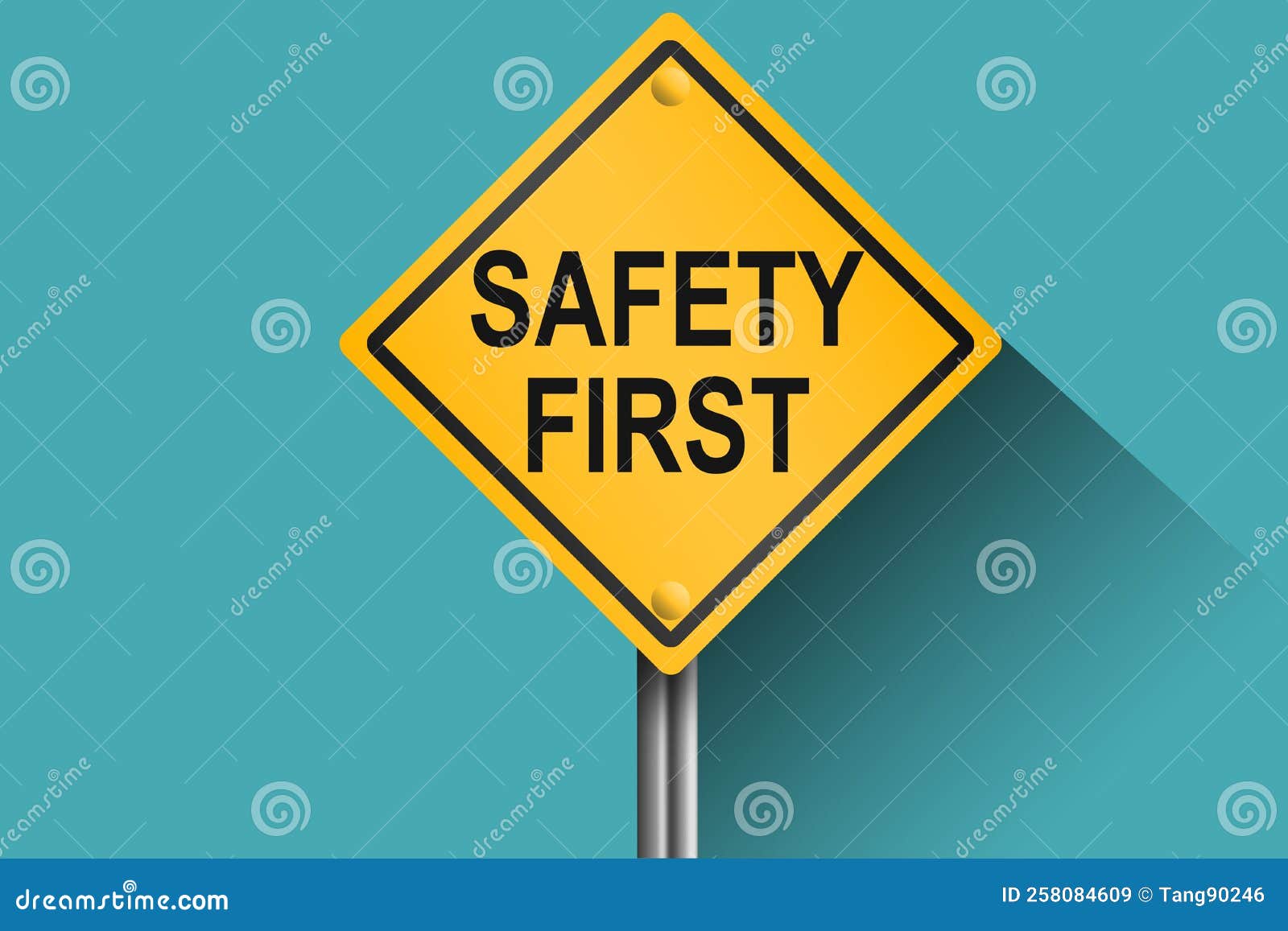 Safety First Word on Yellow Road Sign Stock Illustration - Illustration ...