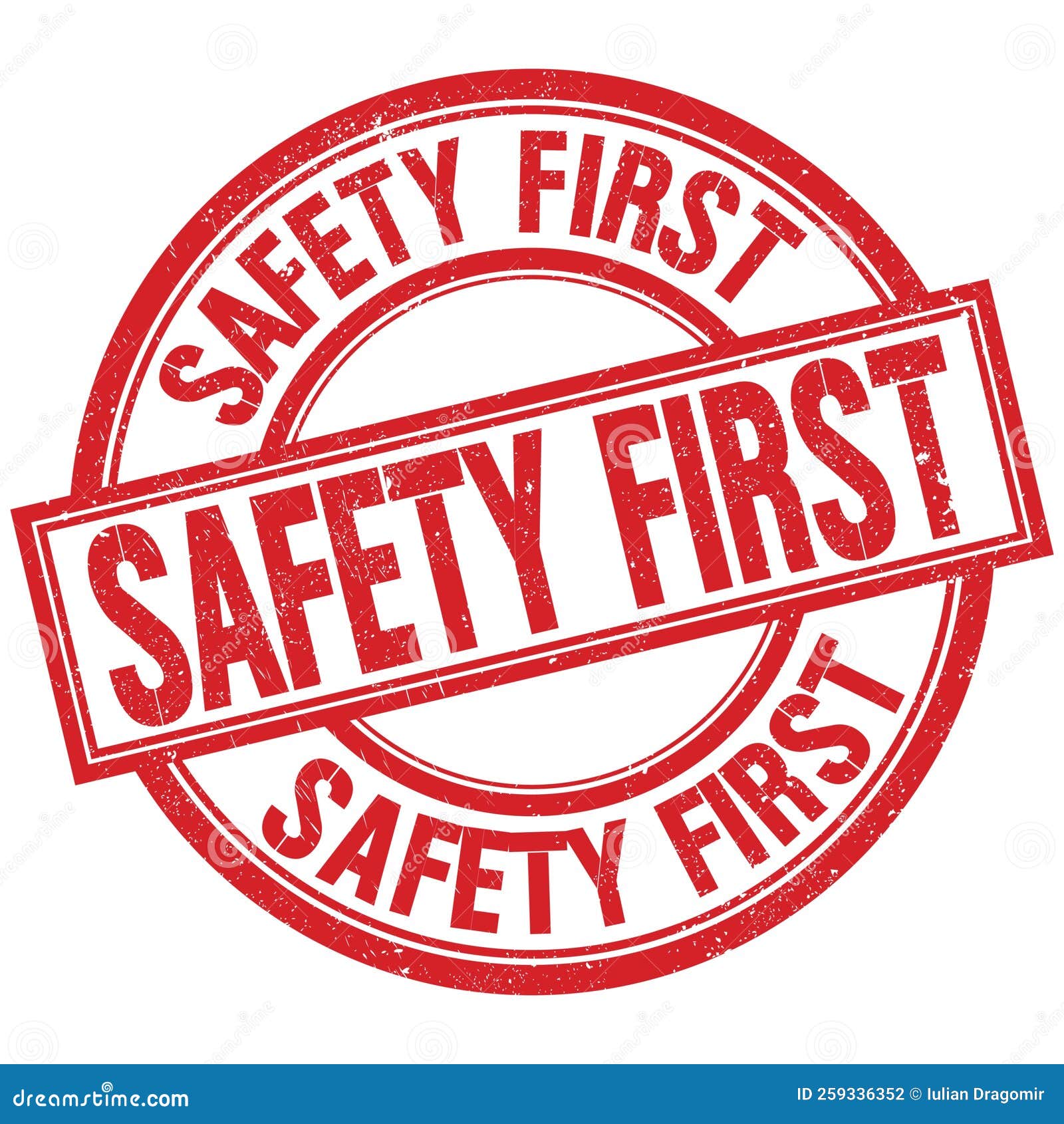 SAFETY FIRST Written Word on Red Stamp Sign Stock Illustration ...
