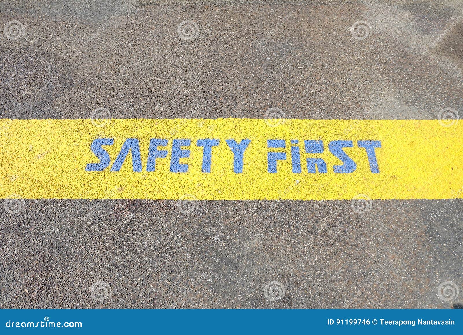 Safety First on Yellow Line. Stock Photo - Image of guide, blue: 91199746