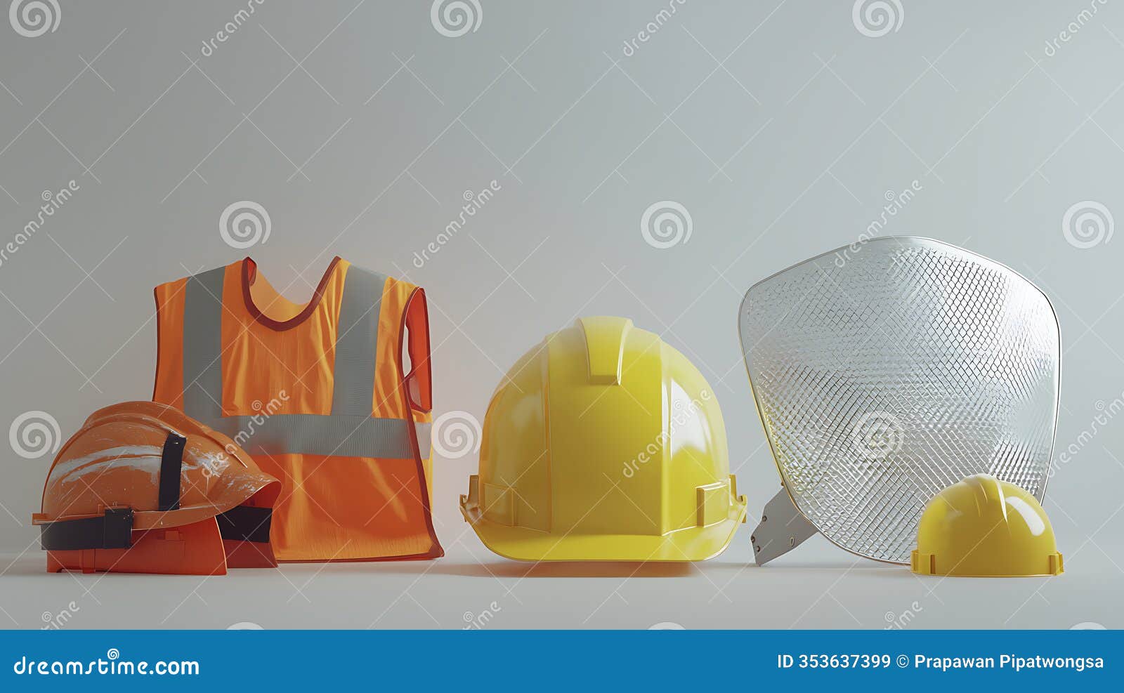 Safety Gear Including Hard Hats, Vests, and Face Shields for ...