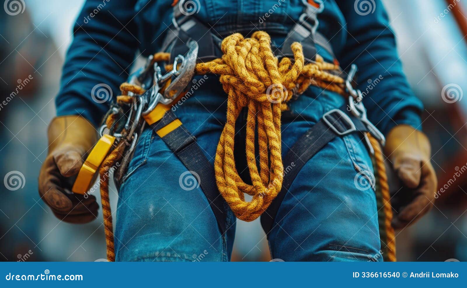 Safety Harness Secured on a Construction Worker Preparing for Elevated ...