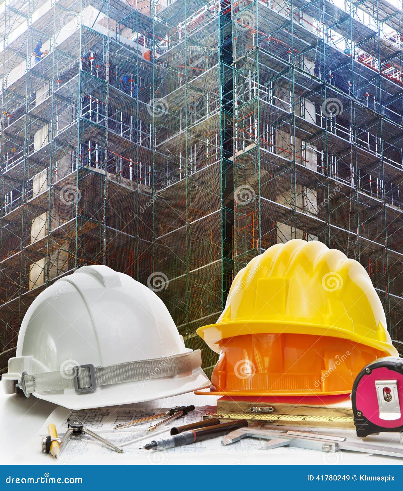 Safety Helmet and Engineering Working Tool Against Building Cons Stock ...