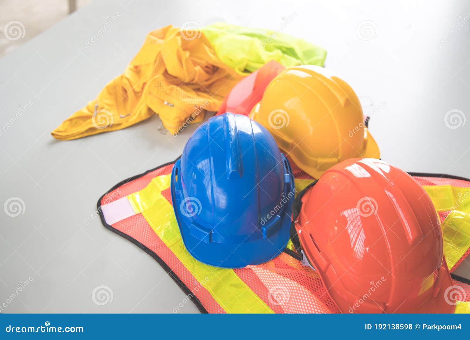 Safety Helmet Hats for Worker and Engineer at Construction Site Stock ...