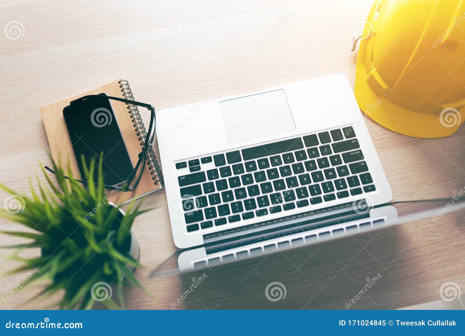 Safety Helmet and Laptop Computer Stock Image - Image of paper ...