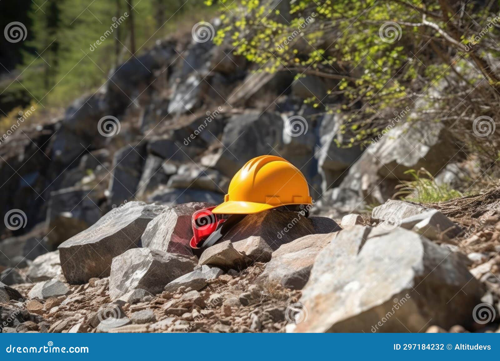 Safety Helmet Resting on a Boulder Stock Photo - Image of hard ...