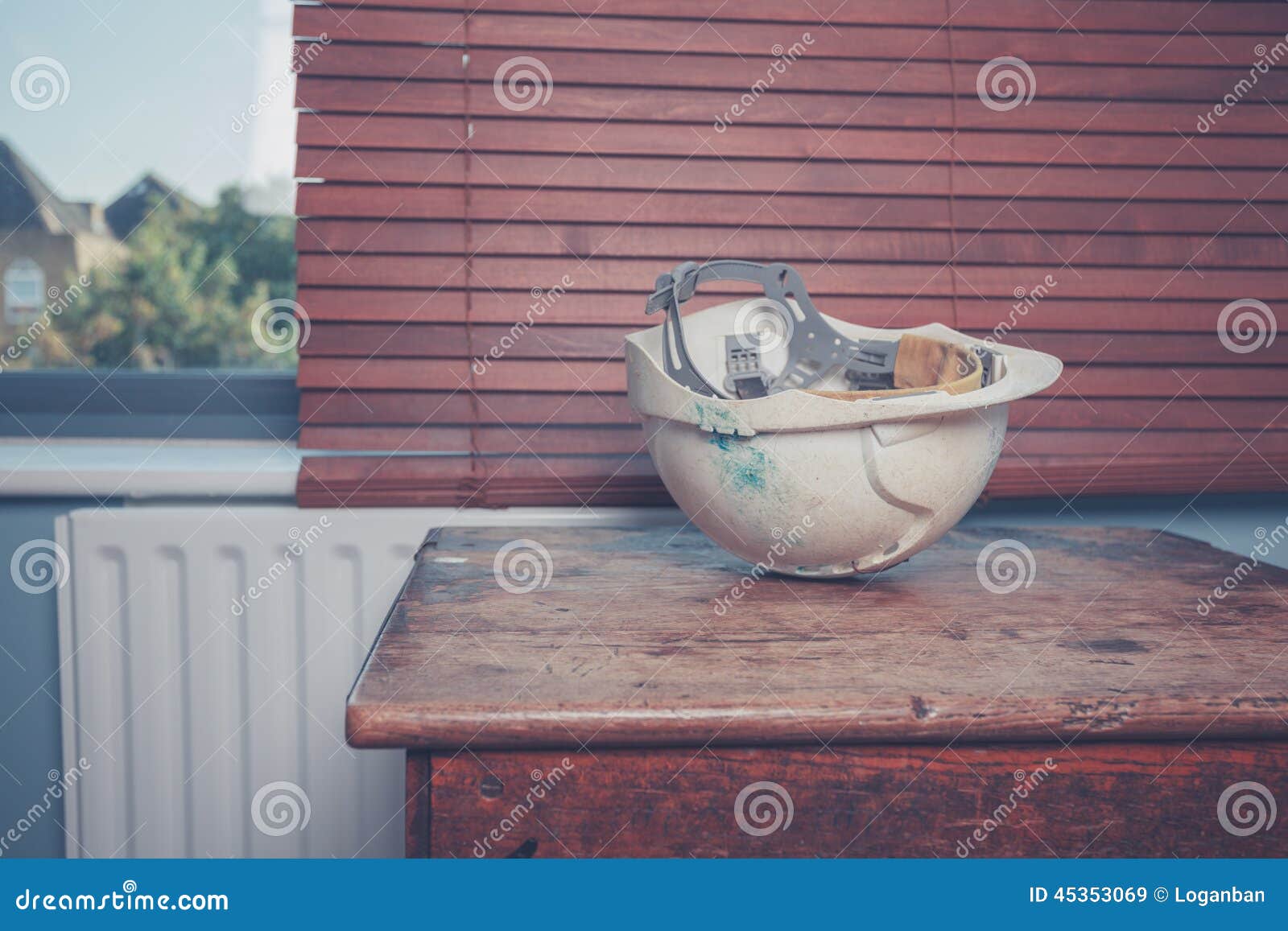 Safety helmet on table stock image. Image of wooden, concept - 45353069