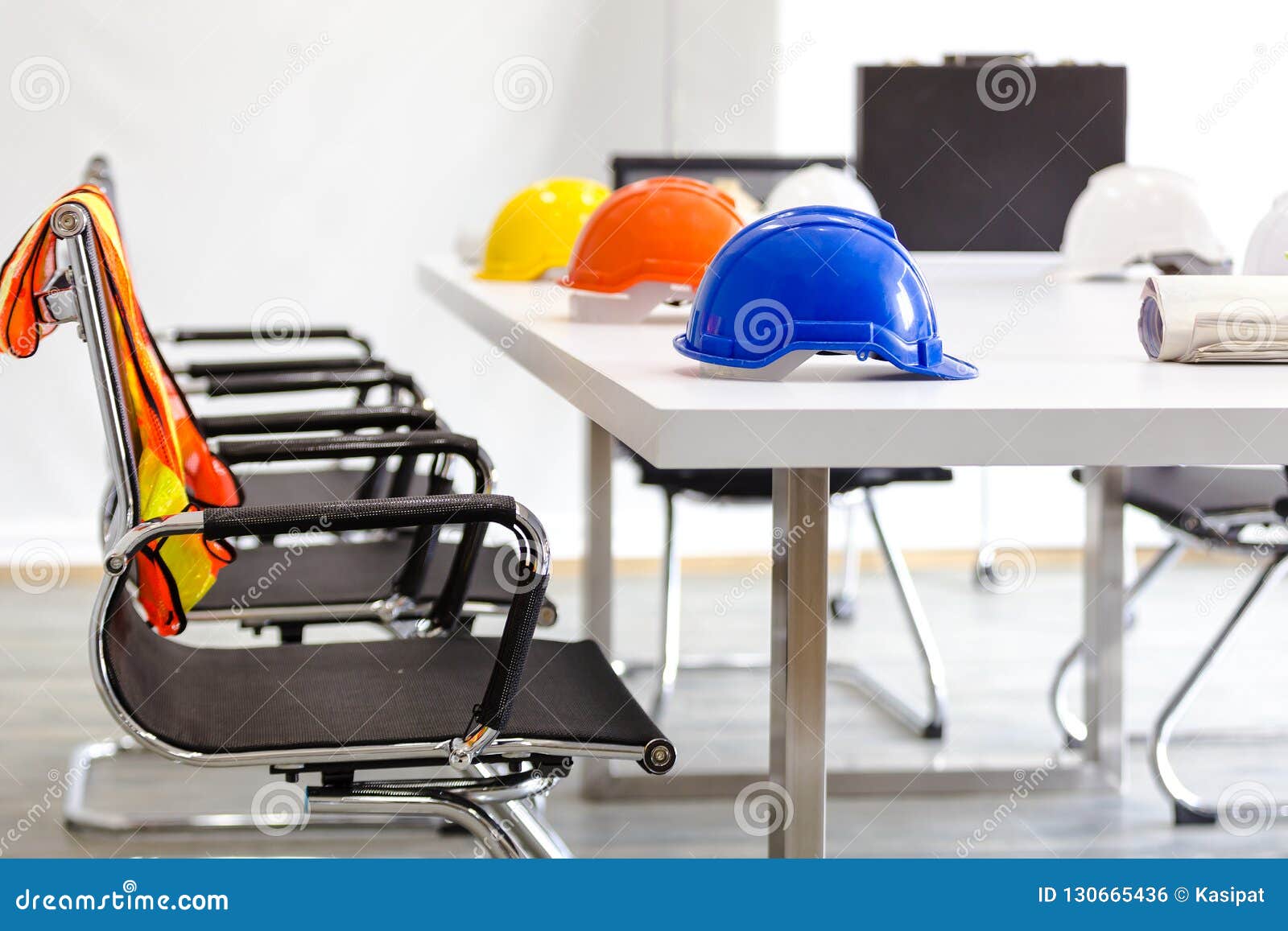 Safety Helmet on Table in Office , Engineer Concept Teamwork of Stock ...