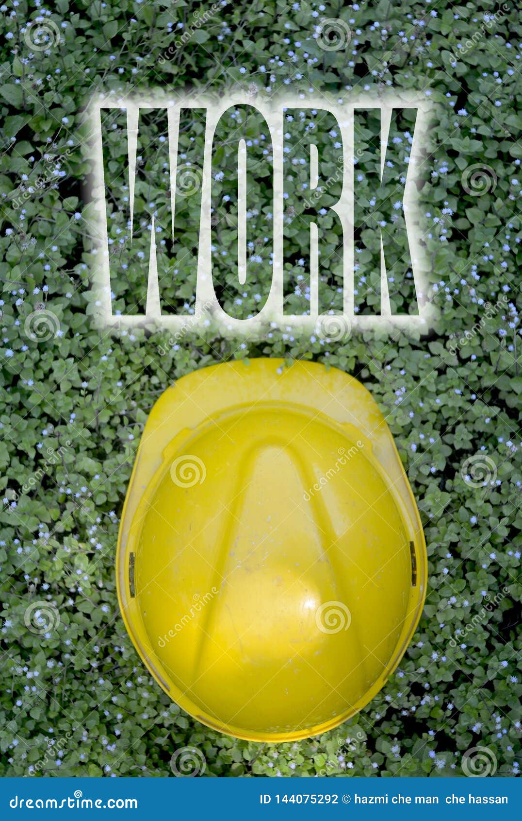 Safety Helmet with Text Work on Green Background Stock Photo - Image of ...