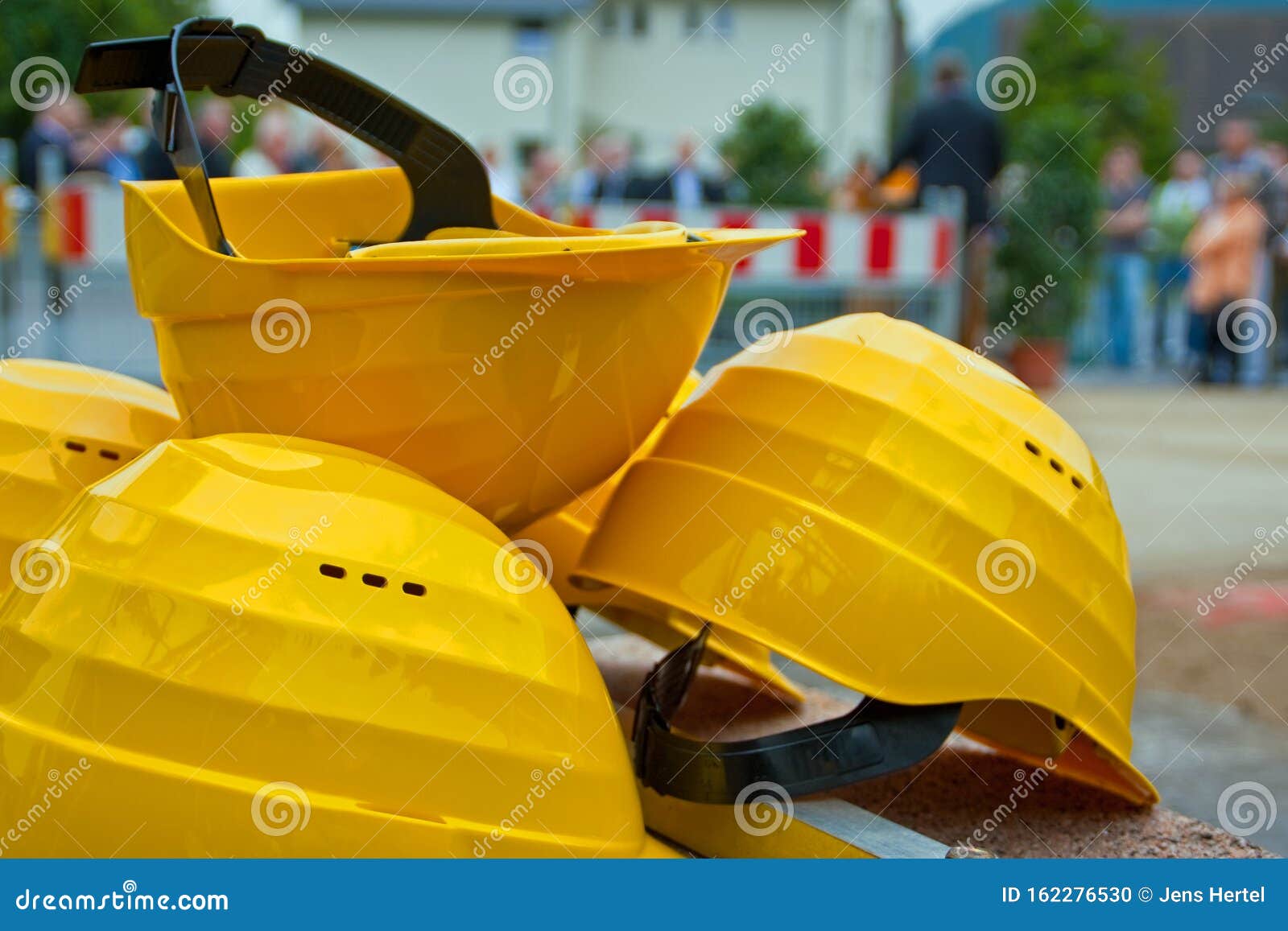 Safety Helmets on a Construction Site Stock Photo - Image of protection ...