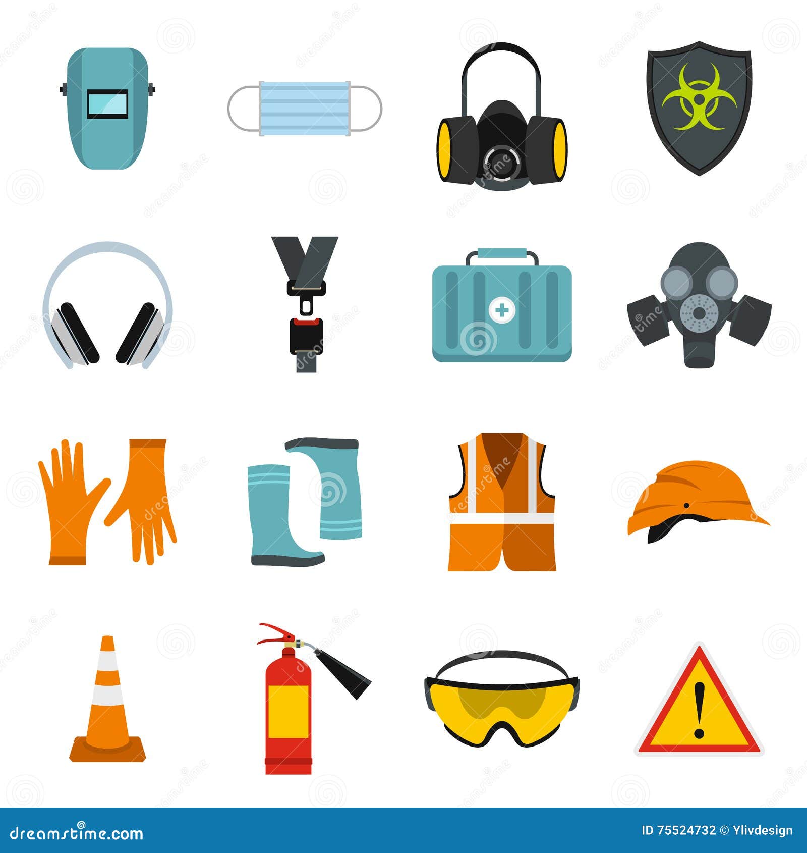 Safety Icons Set, Flat Style Stock Vector - Illustration of drawing ...