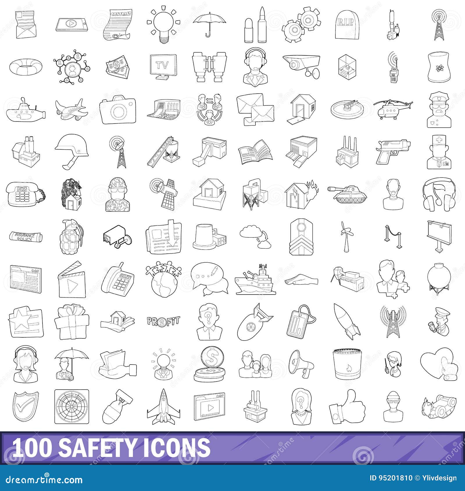 100 Safety Icons Set, Outline Style Stock Vector - Illustration of ...