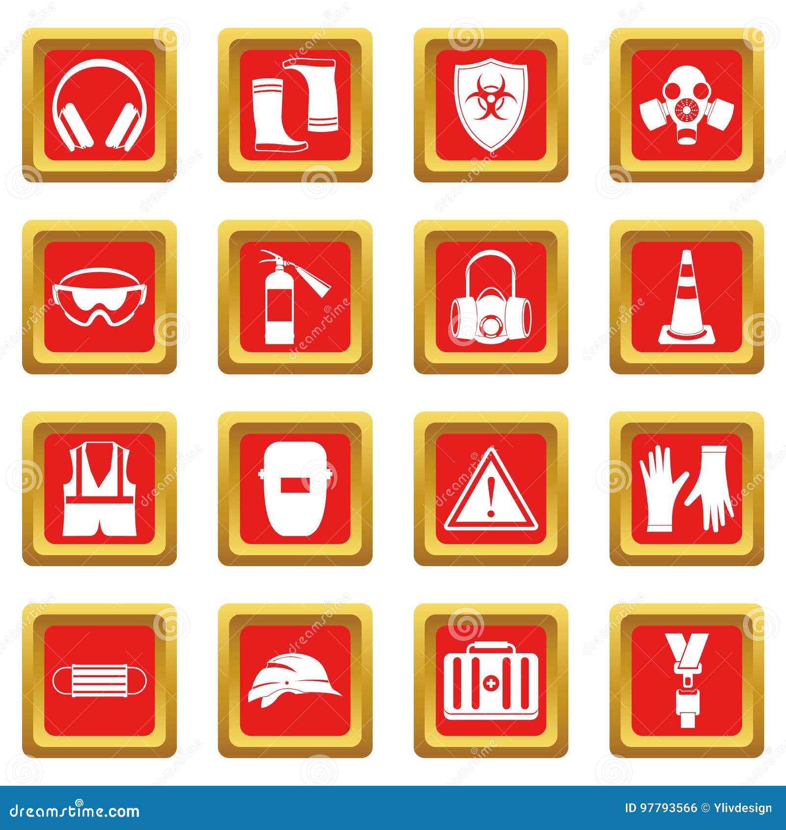 Safety icons set red stock vector. Illustration of head - 97793566